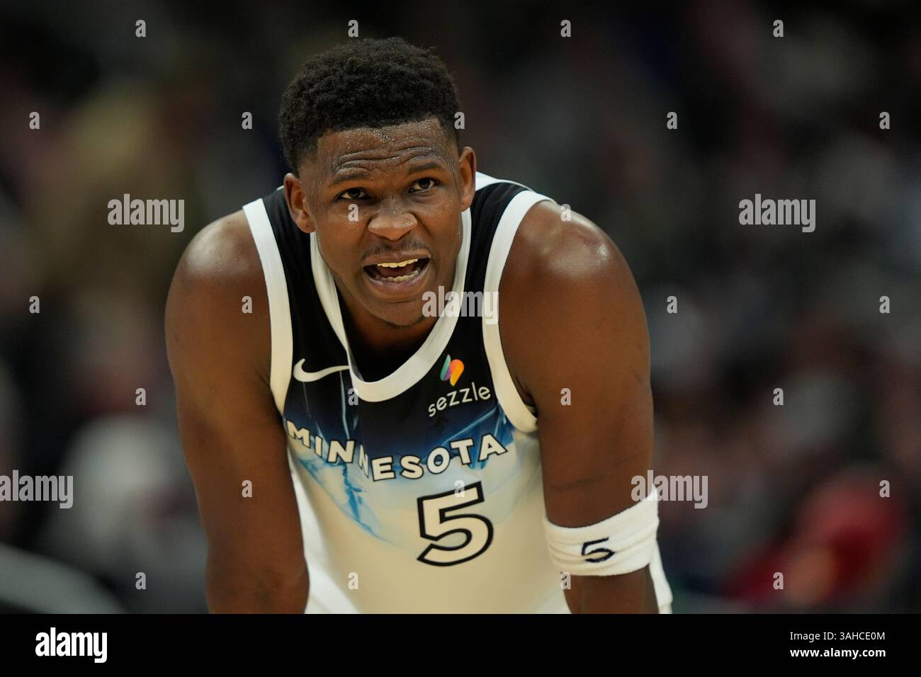 Minnesota Timberwolves' Anthony Edwards looks on during the first half ...