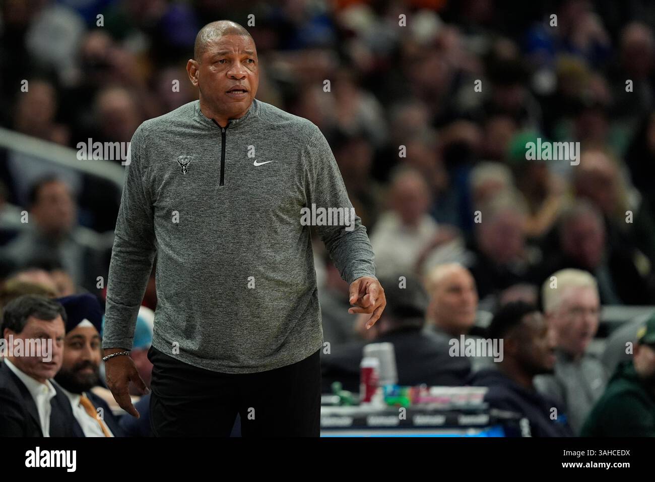 Milwaukee Bucks head coach Doc Rivers looks on during the first half of ...