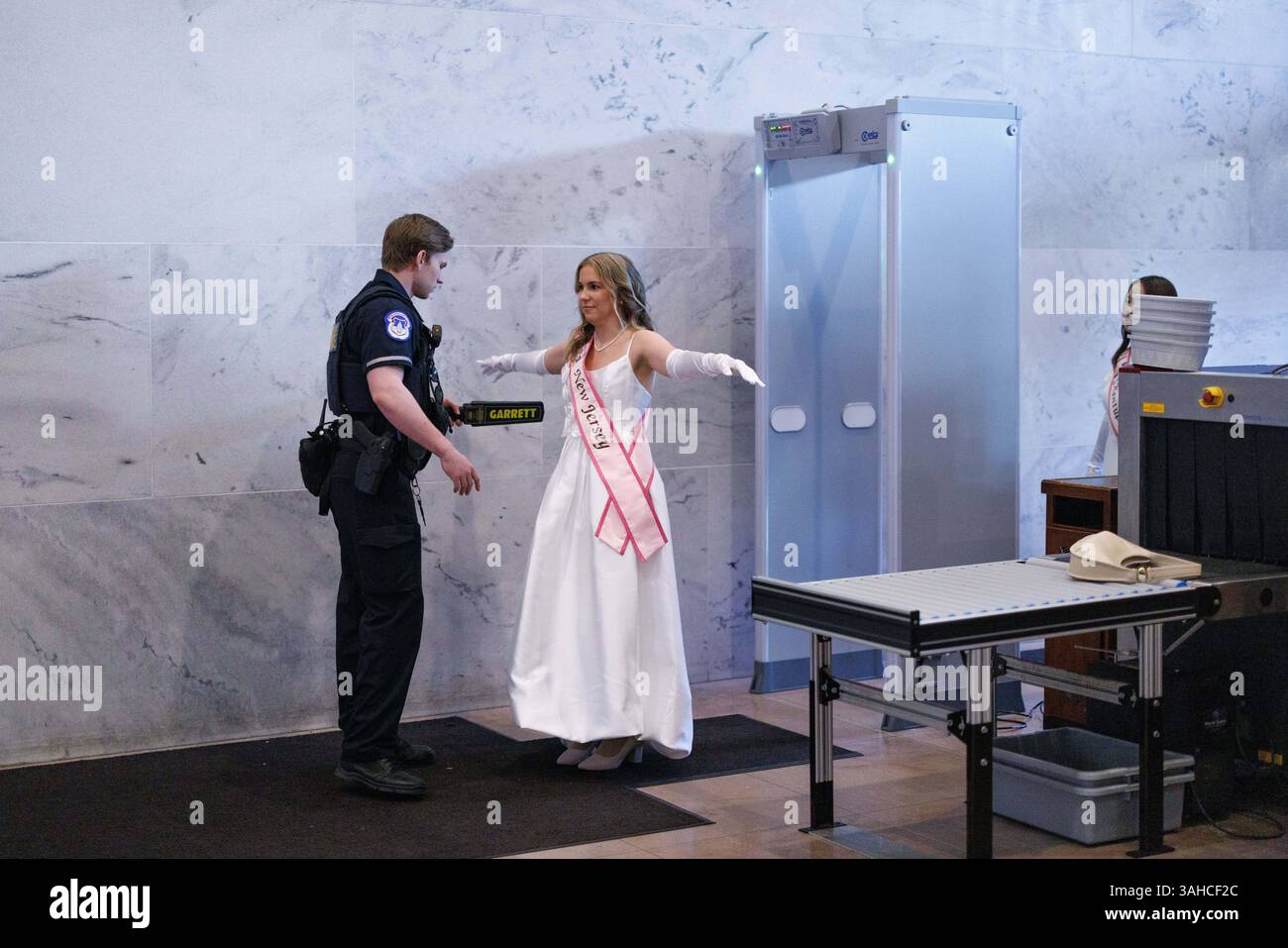2025 Cherry Blossom Princesses go through security as they arrive for a ...