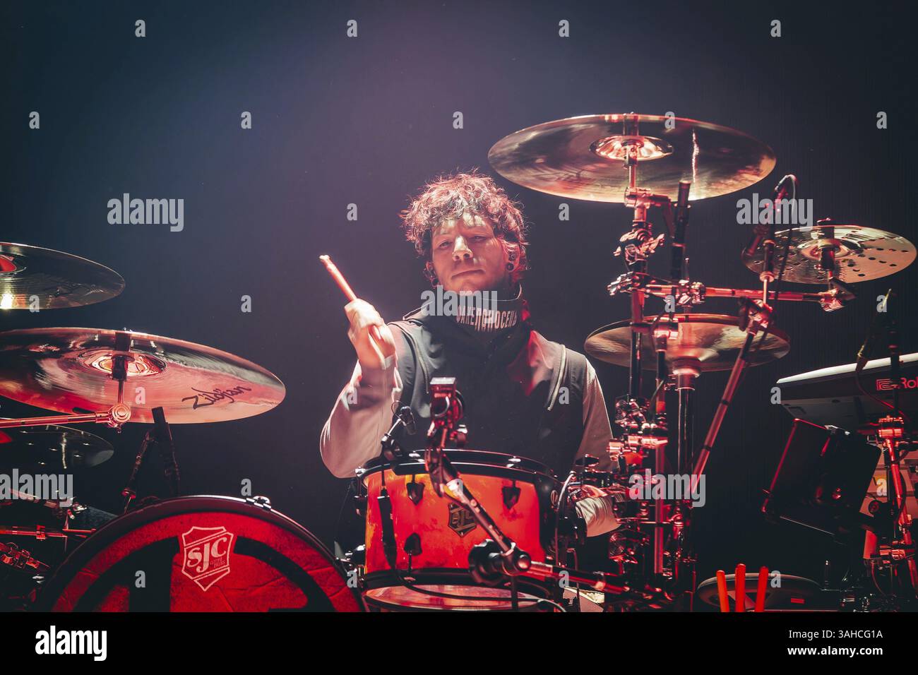 Josh Dun, drummer of Twenty One Pilots live on The Clancy World Tour at ...