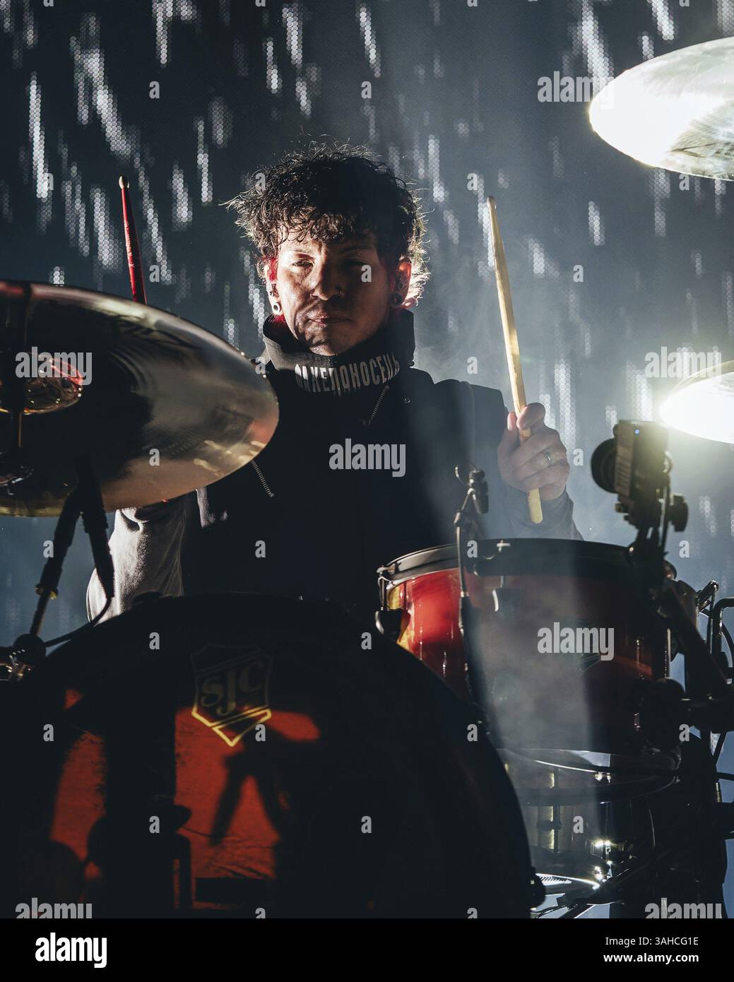 Josh Dun, drummer of Twenty One Pilots live on The Clancy World Tour at ...