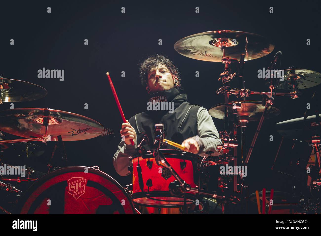 Josh Dun, drummer of Twenty One Pilots live on The Clancy World Tour at ...