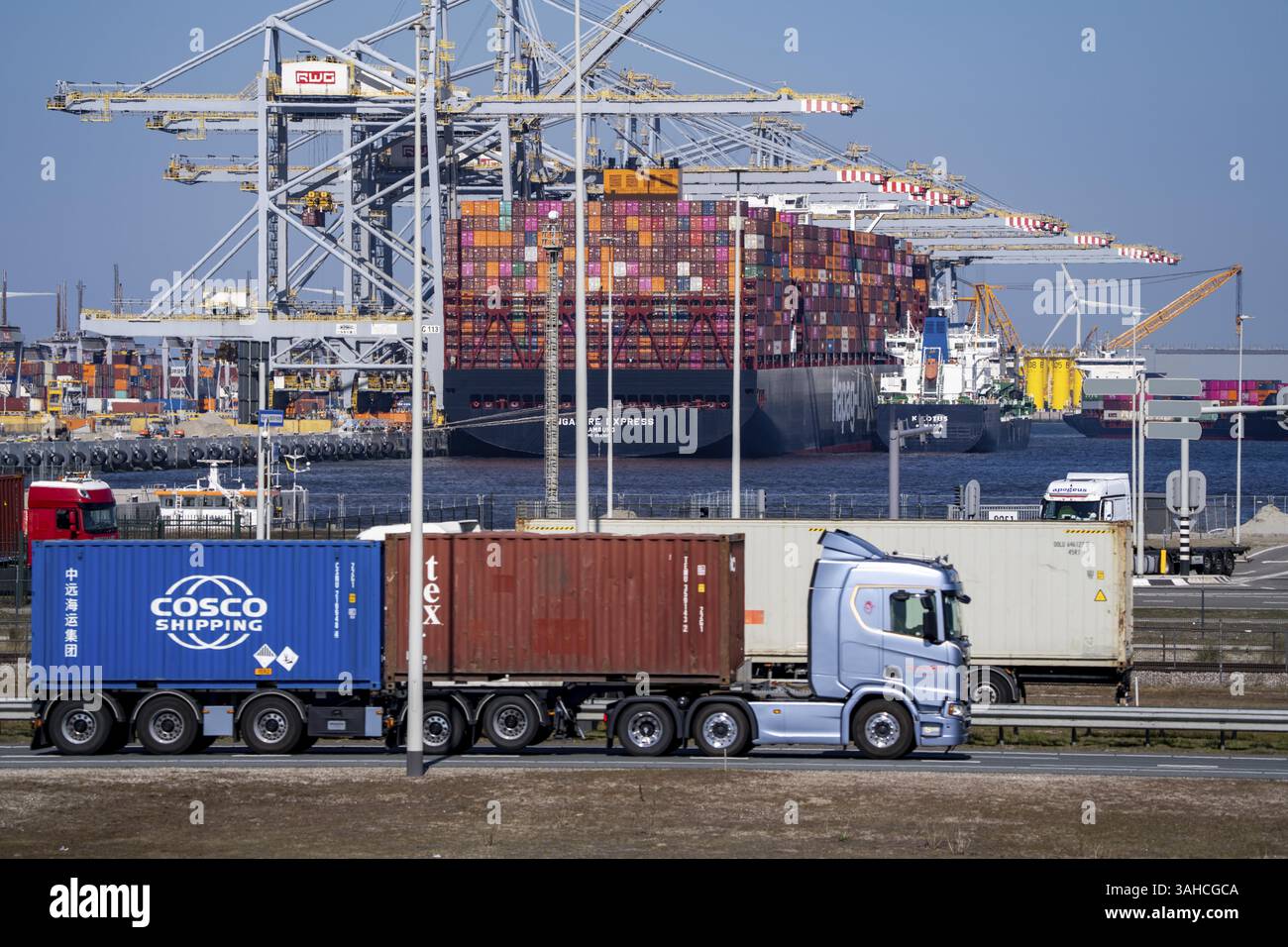 Port of Maasvlakte2, Singapore Express, Hapag-Lloyd container ship at ...