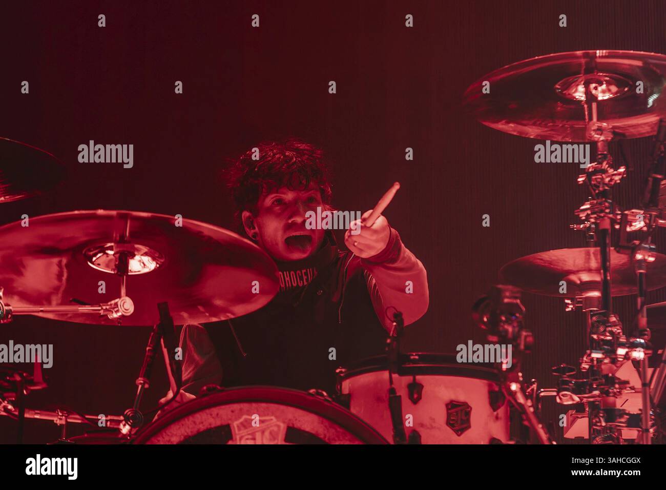 Josh Dun, drummer of Twenty One Pilots live on The Clancy World Tour at ...