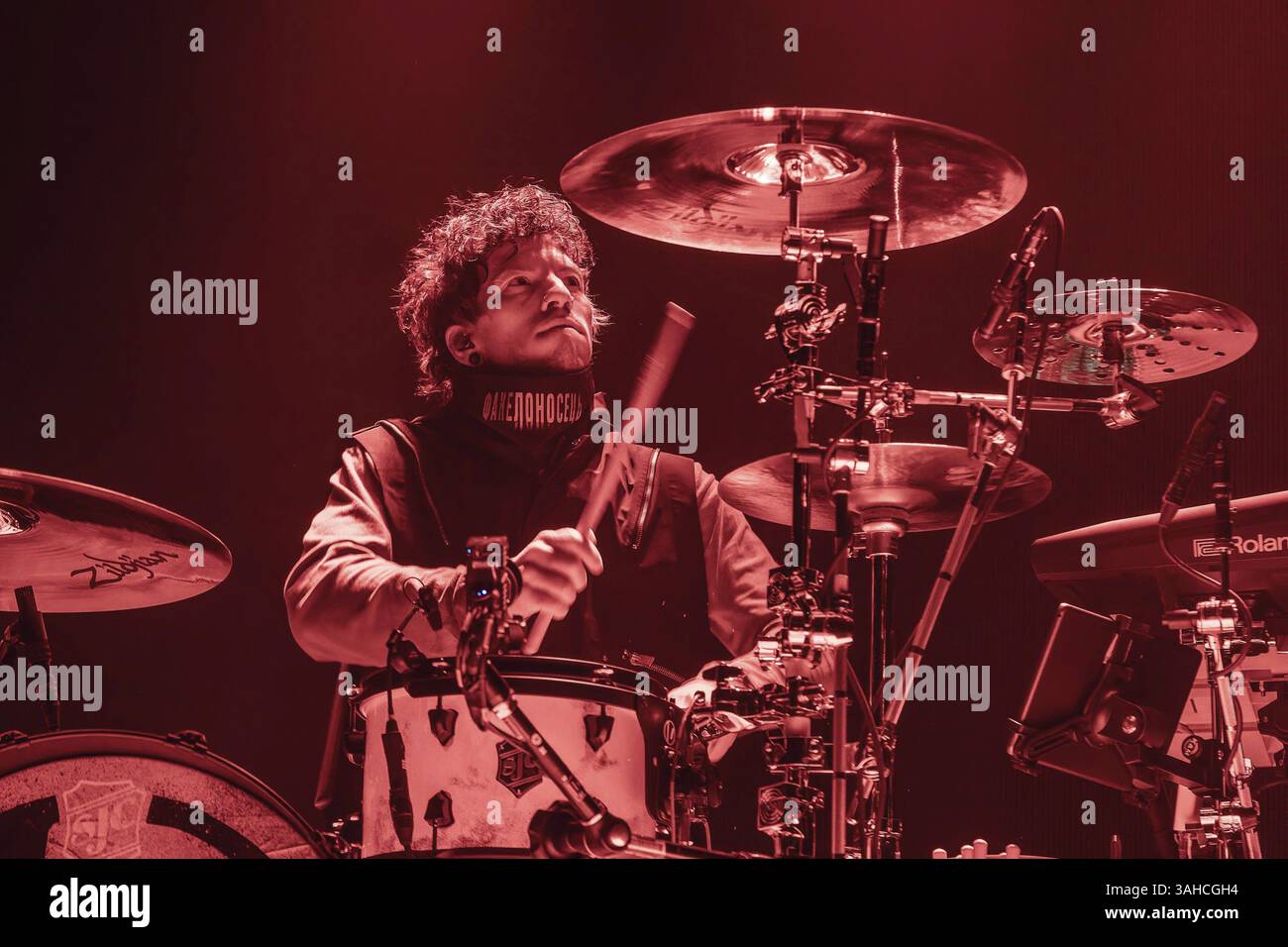 Josh Dun, drummer of Twenty One Pilots live on The Clancy World Tour at ...