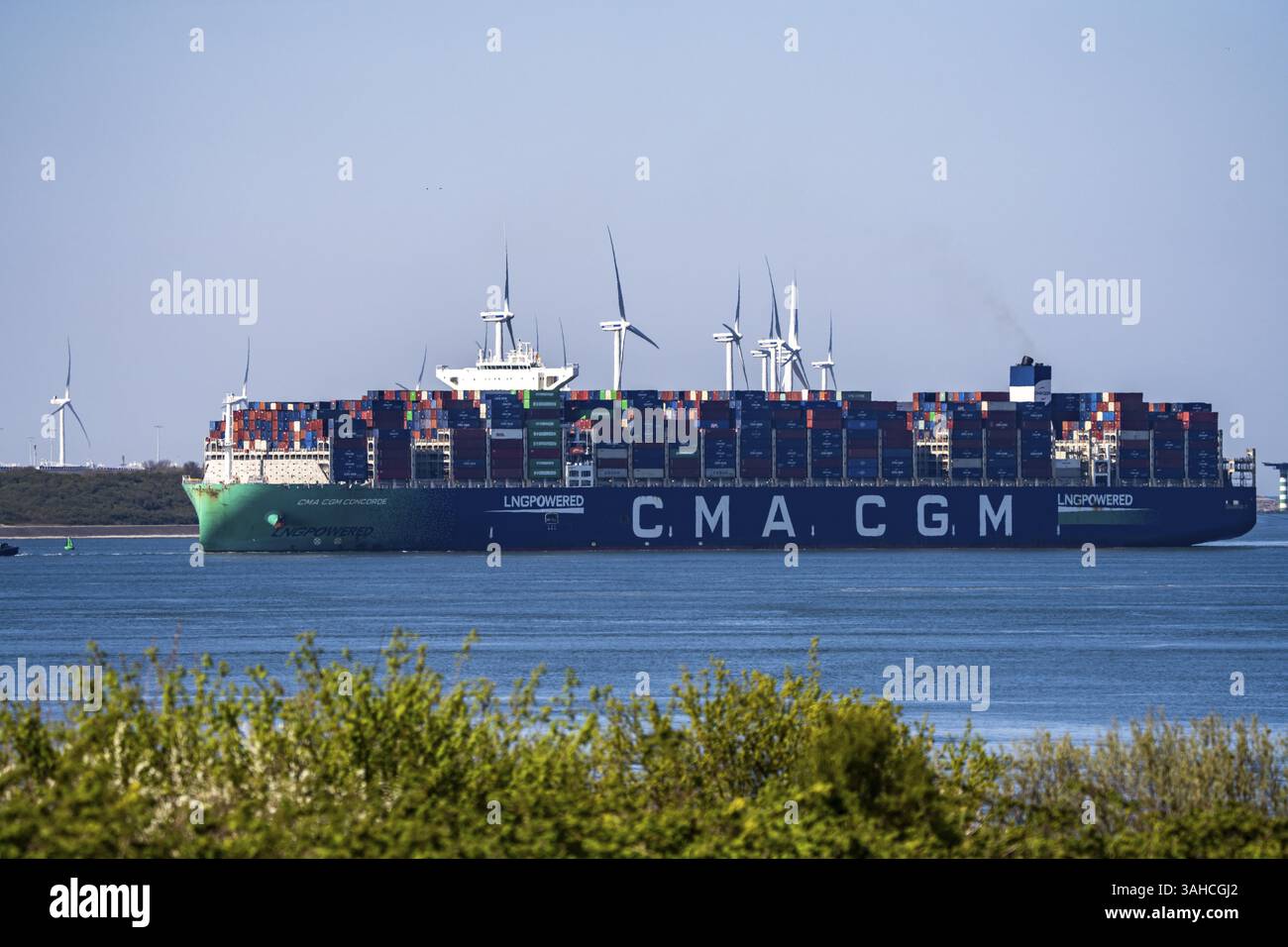 Entrance to the seaport of Rotterdam, CMA CGM Concorde, container ...