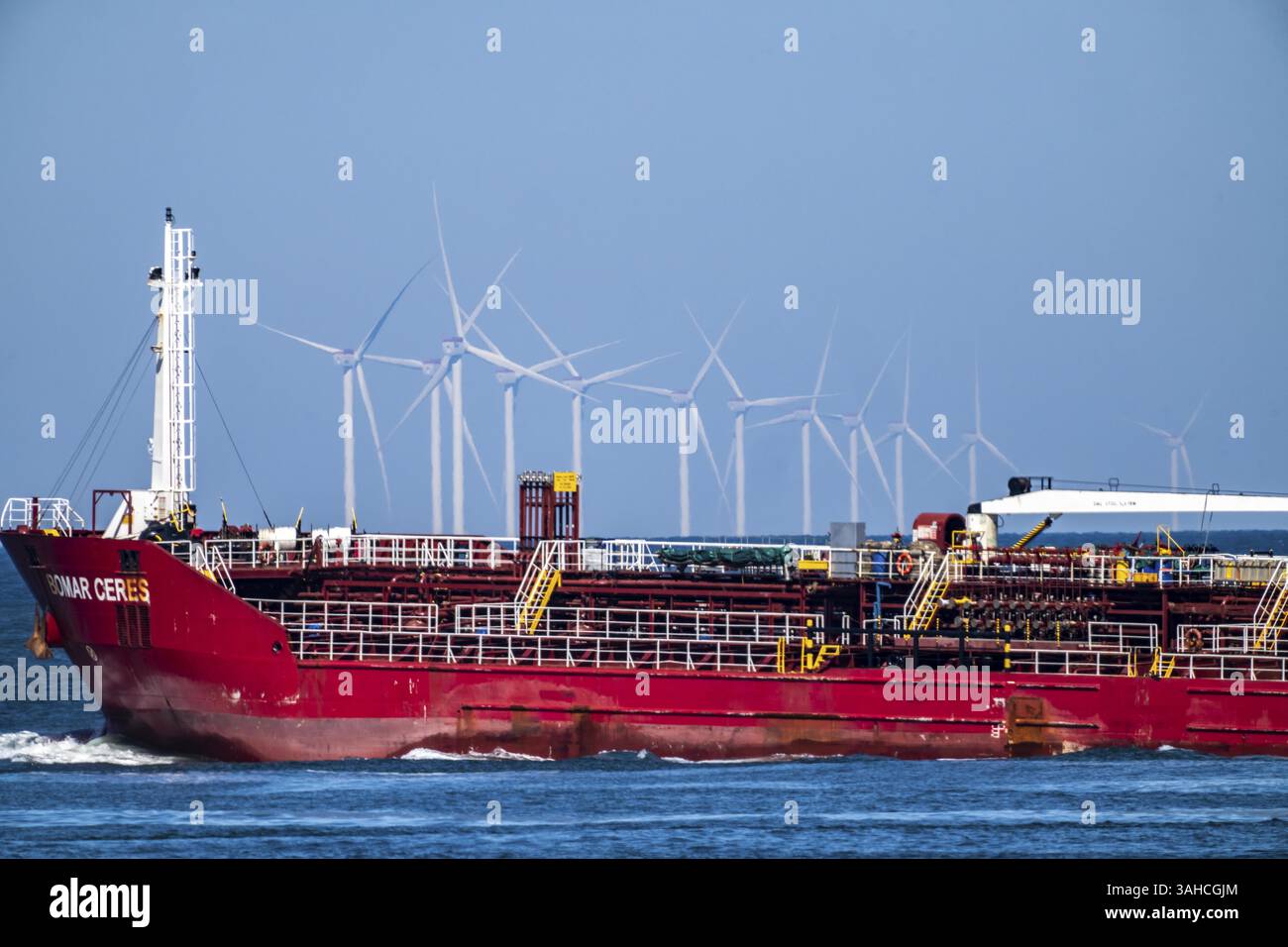 Offshore wind farm Hollandse Kust Zuid, North Sea, freighter Bomar ...