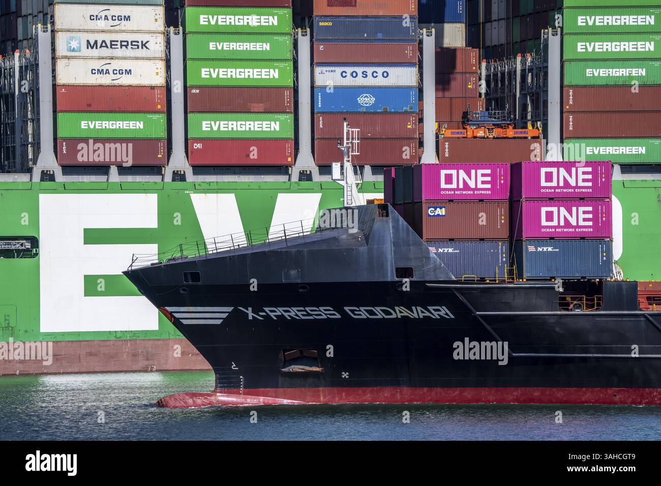 Container freighter Ever Atop at its berth at Hutchison Ports ECT ...