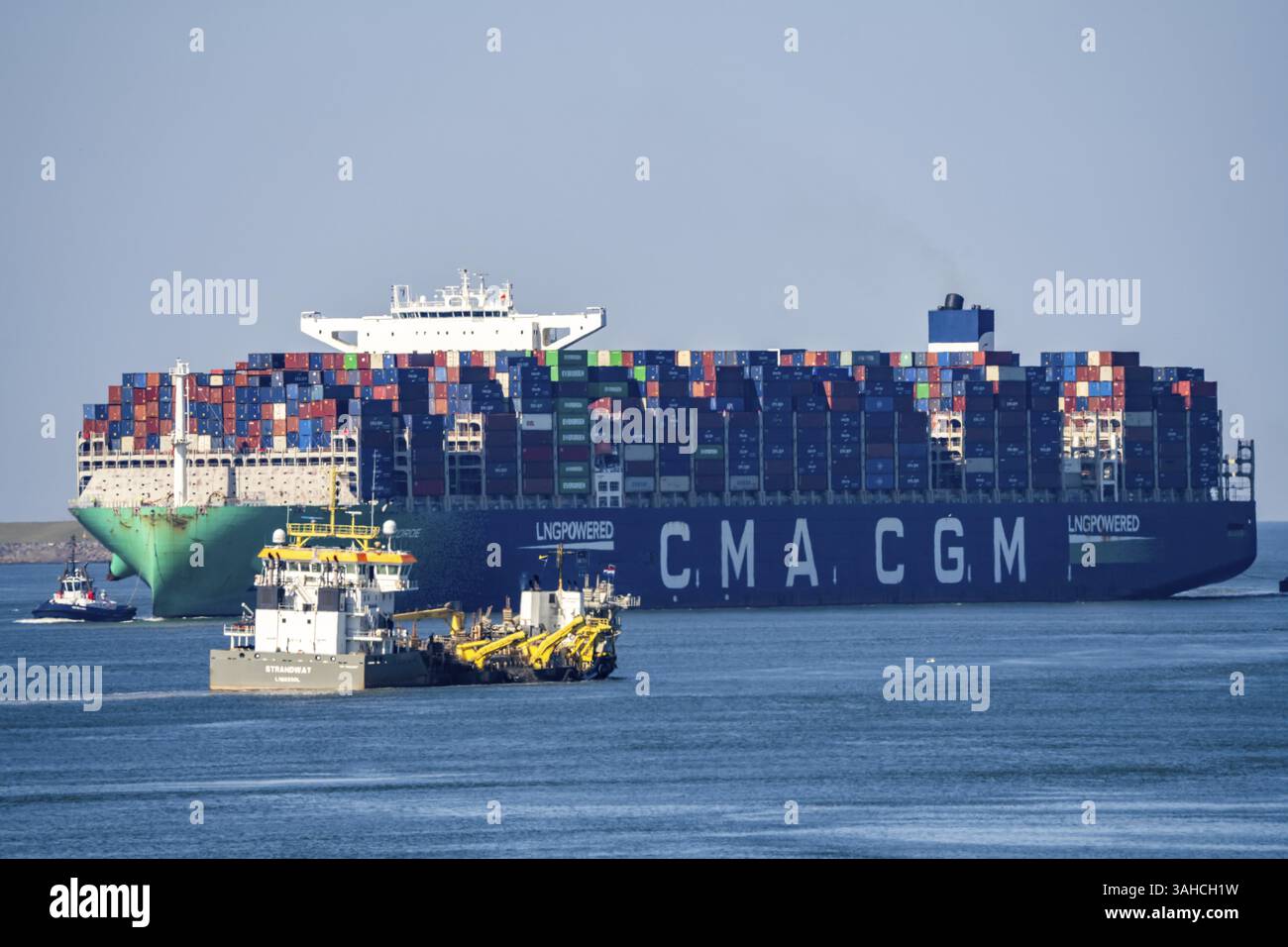 Entrance to the seaport of Rotterdam, CMA CGM Concorde, container ...