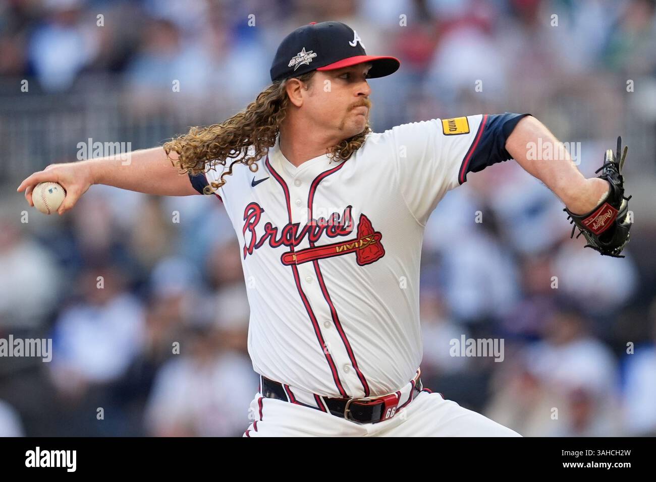 Atlanta Braves pitcher Grant Holmes (66) delivers in the sisxth inning ...