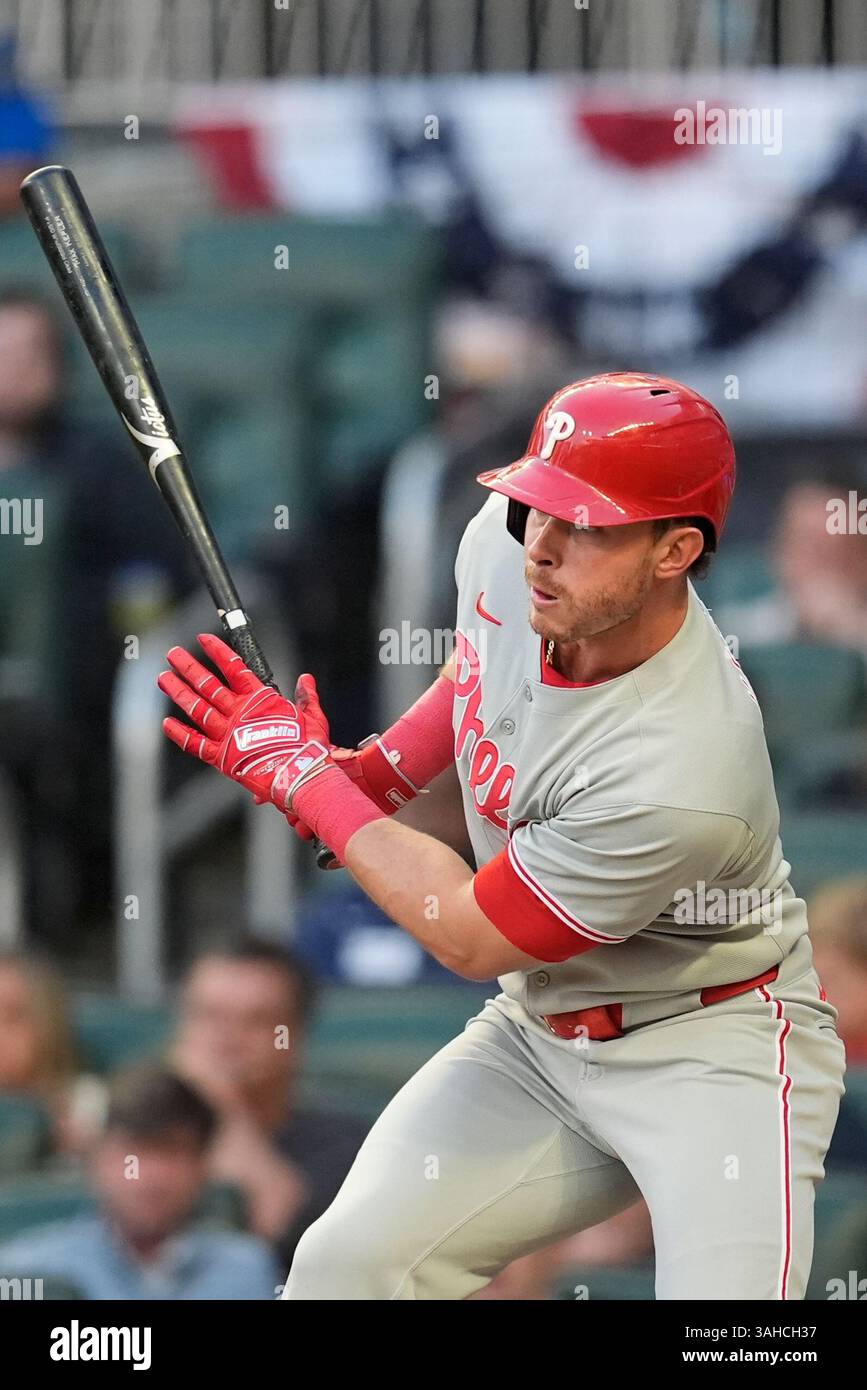 Philadelphia Phillies outfielder Max Kepler (17) hits a single against ...