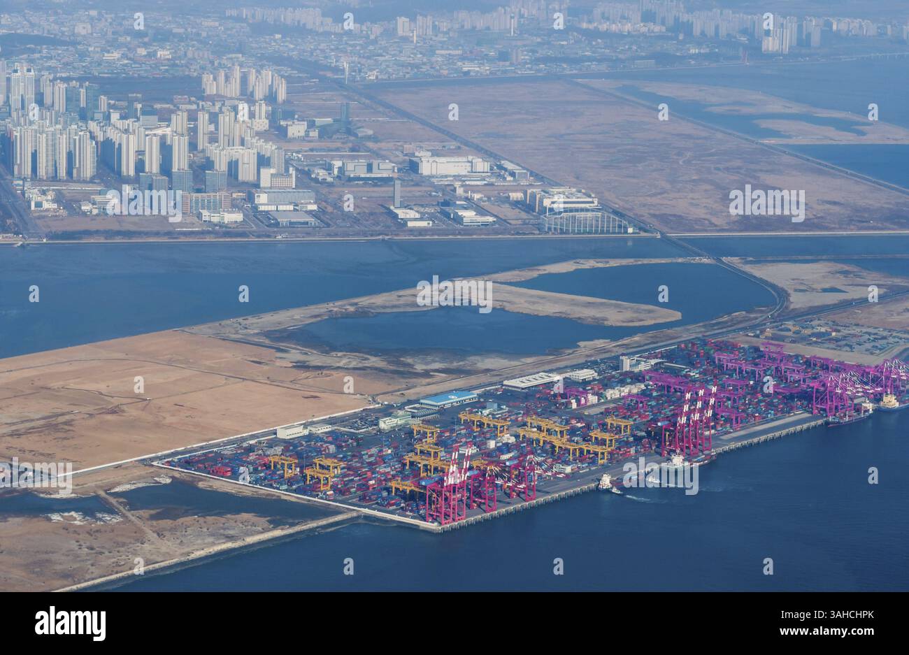Incheon, South Korea. January 25, 2019, In flight, Aerial view of ...