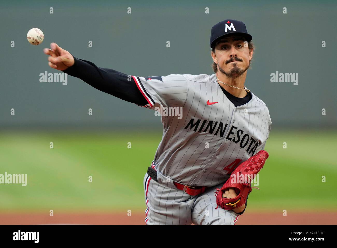 Minnesota Twins starting pitcher Joe Ryan throws during the first inning of a baseball game ...