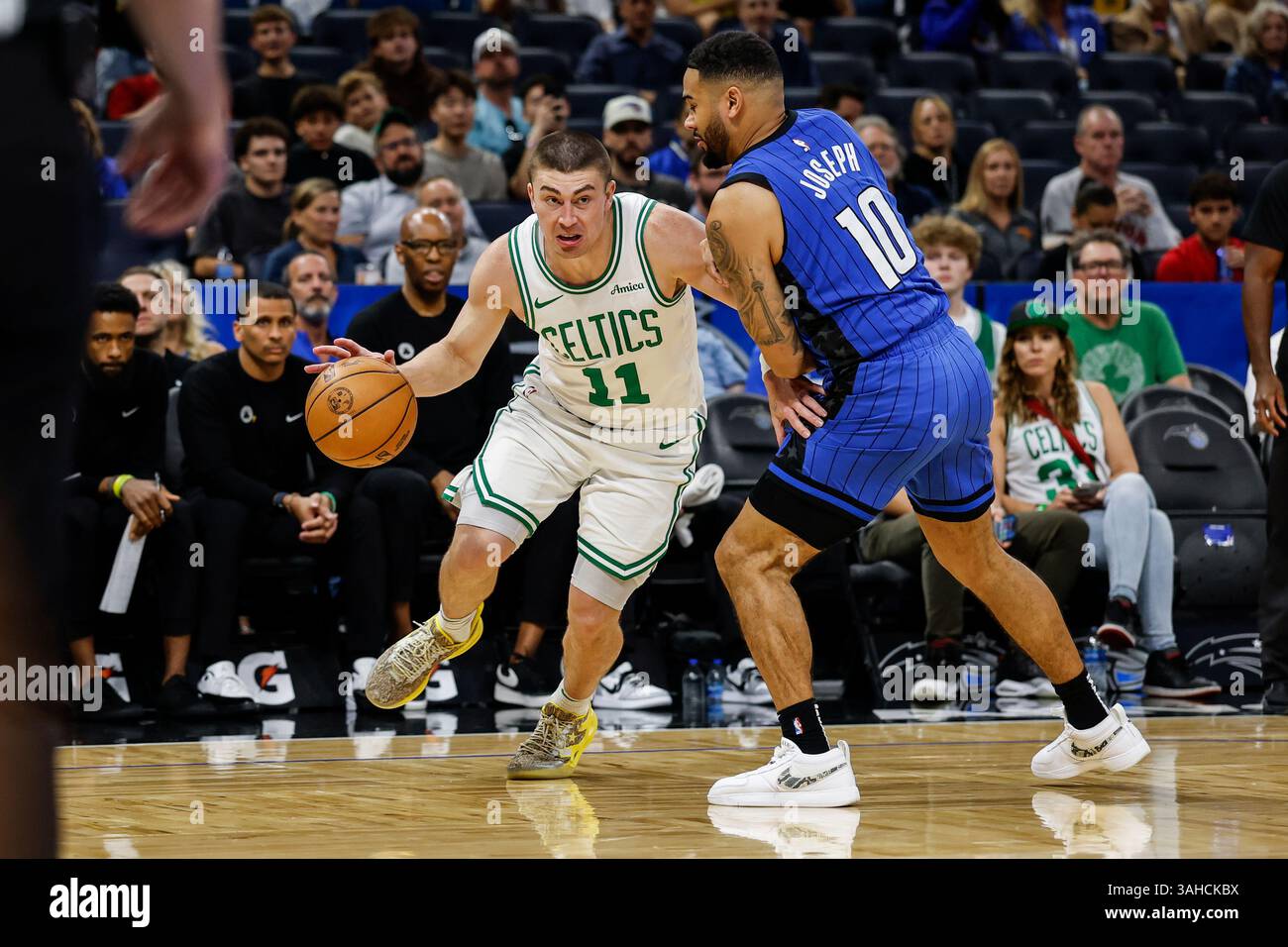 Boston Celtics guard Payton Pritchard (11) drives against Orlando Magic ...