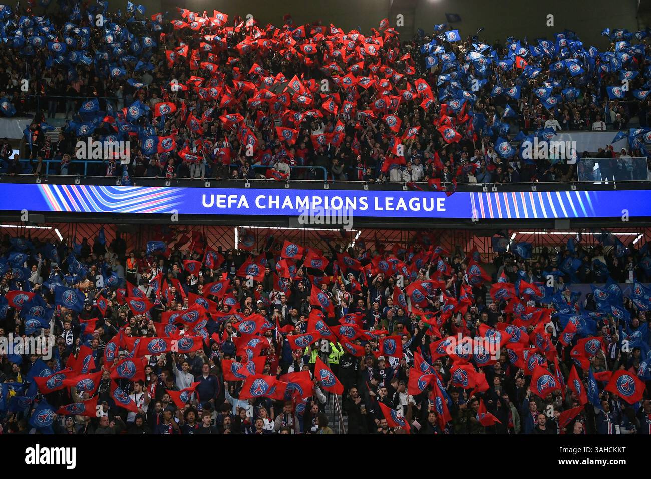 Paris, France. 09th Apr, 2025. Paris Saint-Germain's supporters cheer ...