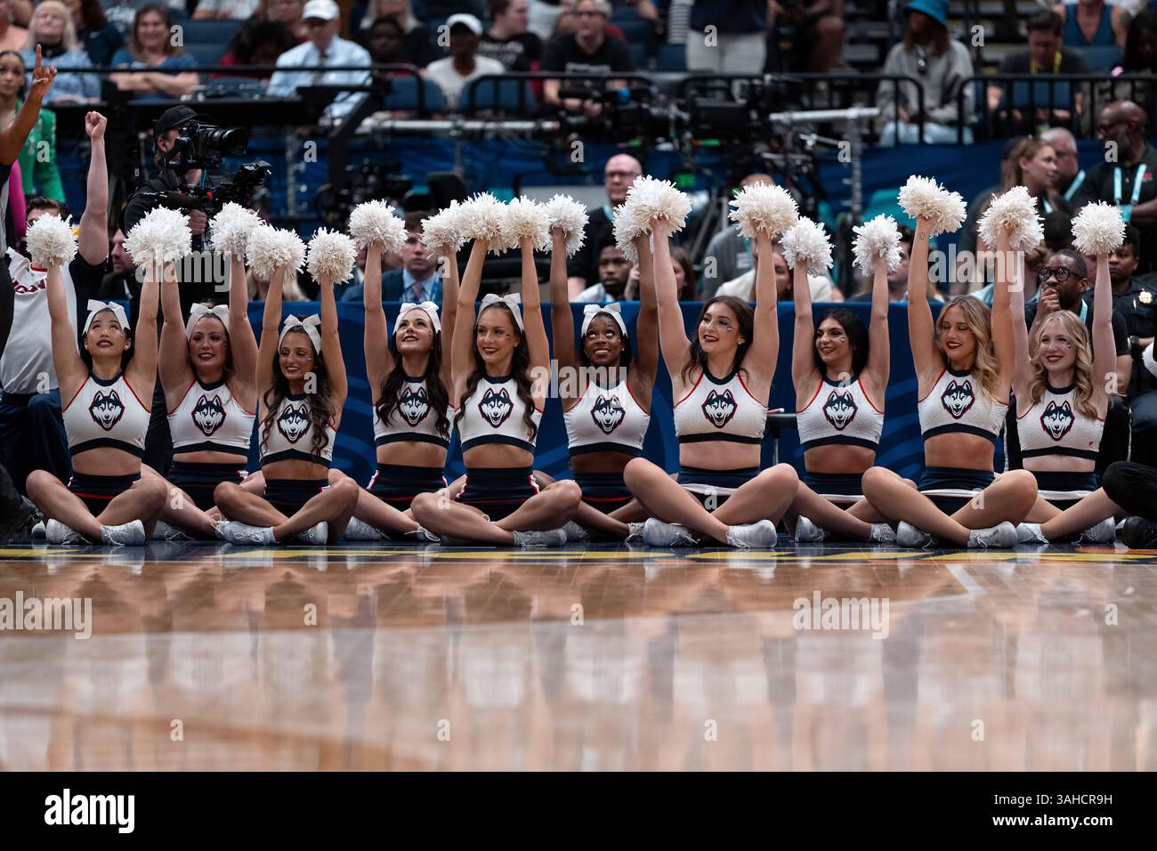 UConn Huskies cheerleaders support their team during the National ...