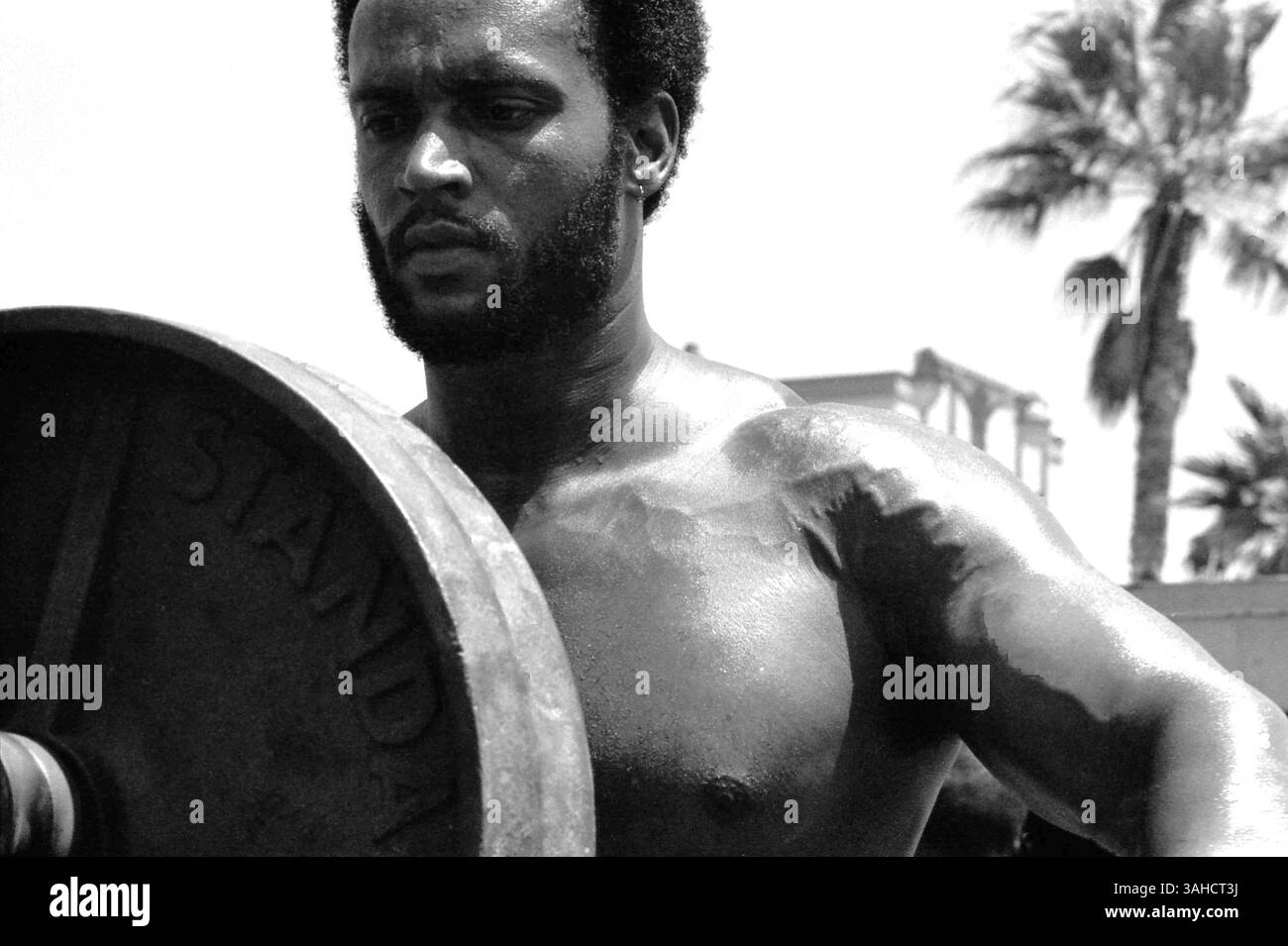 Los Angeles, CA, USA, approx. 1985. Weight pen (outdoor gym) at Venice ...