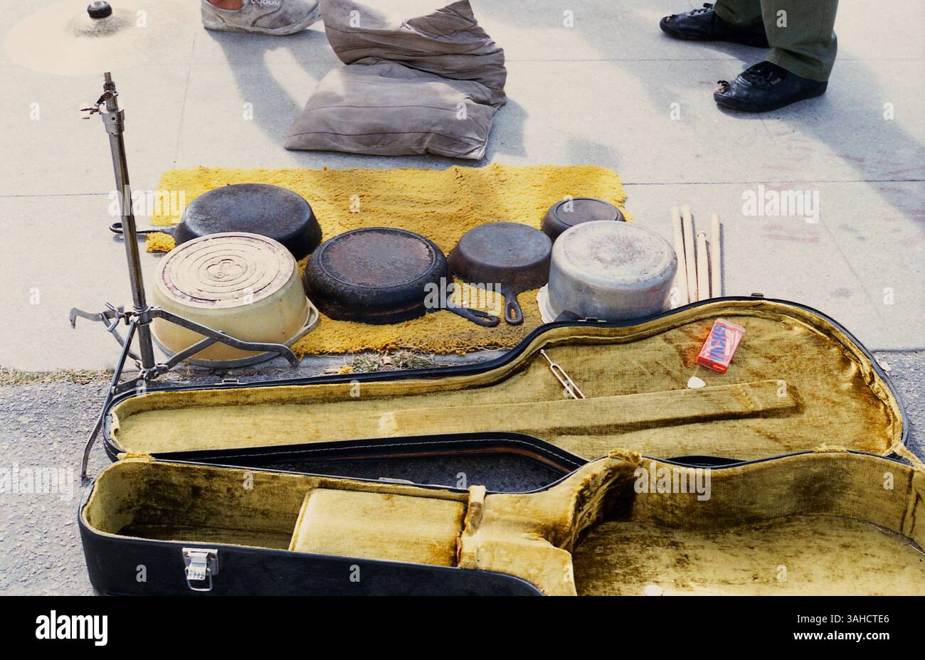 Los Angeles, CA, USA, approx. 1985. Instruments of a man performing at ...
