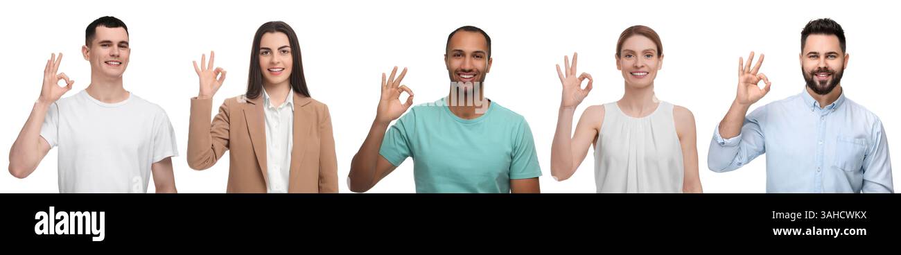 People showing Ok gesture on white background, collage Stock Photo - Alamy