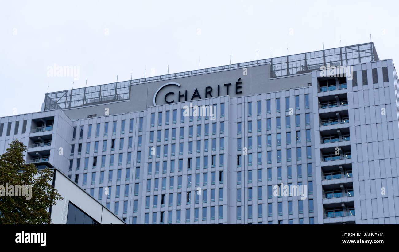 The high-rise building of the Charité University Hospital in Berlin ...