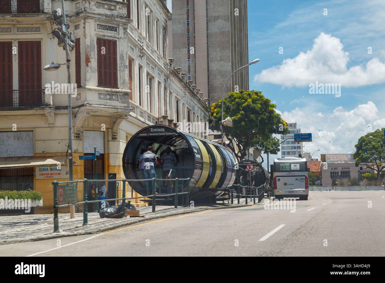Tube bus stop typical of Curitiba, Paraná, Brazil Stock Photo - Alamy