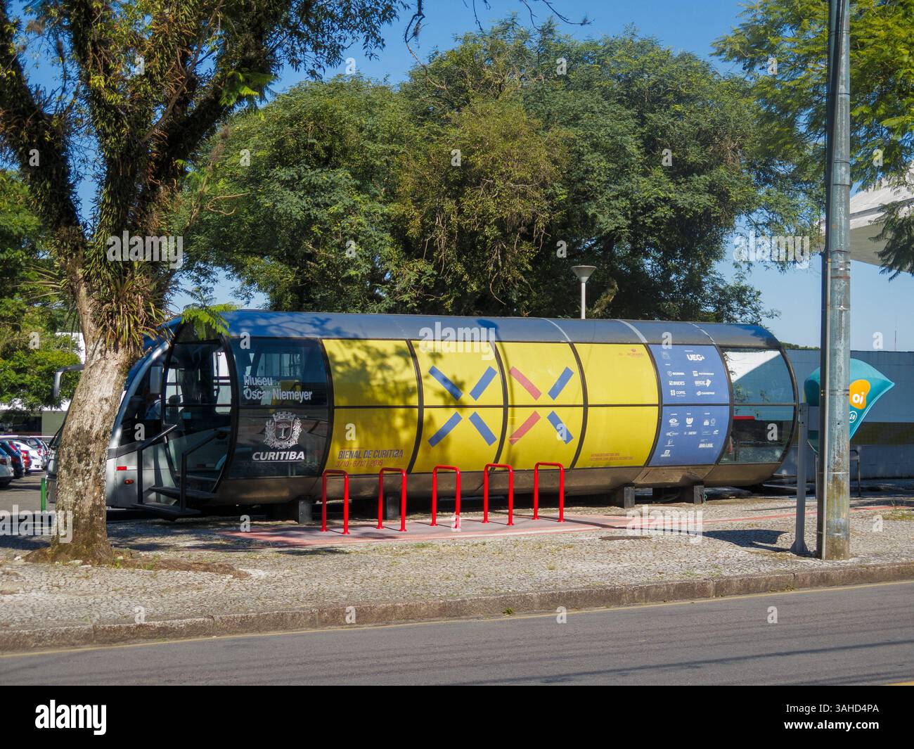 Tube bus stop typical of Curitiba, Paraná, Brazil Stock Photo - Alamy