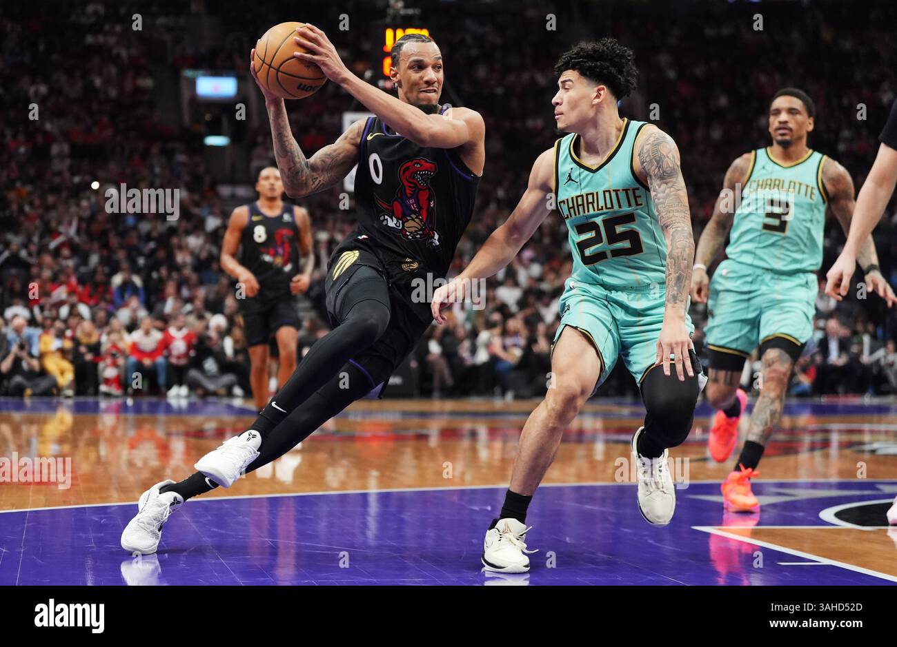 Toronto, Canada. 09th Apr, 2025. Toronto Raptors' A.J. Lawson (0 ...