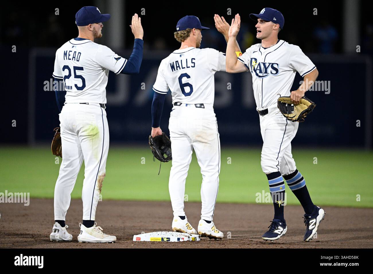 Tampa Bay Rays second base Curtis Mead (25), shortstop Taylor Walls (6 ...