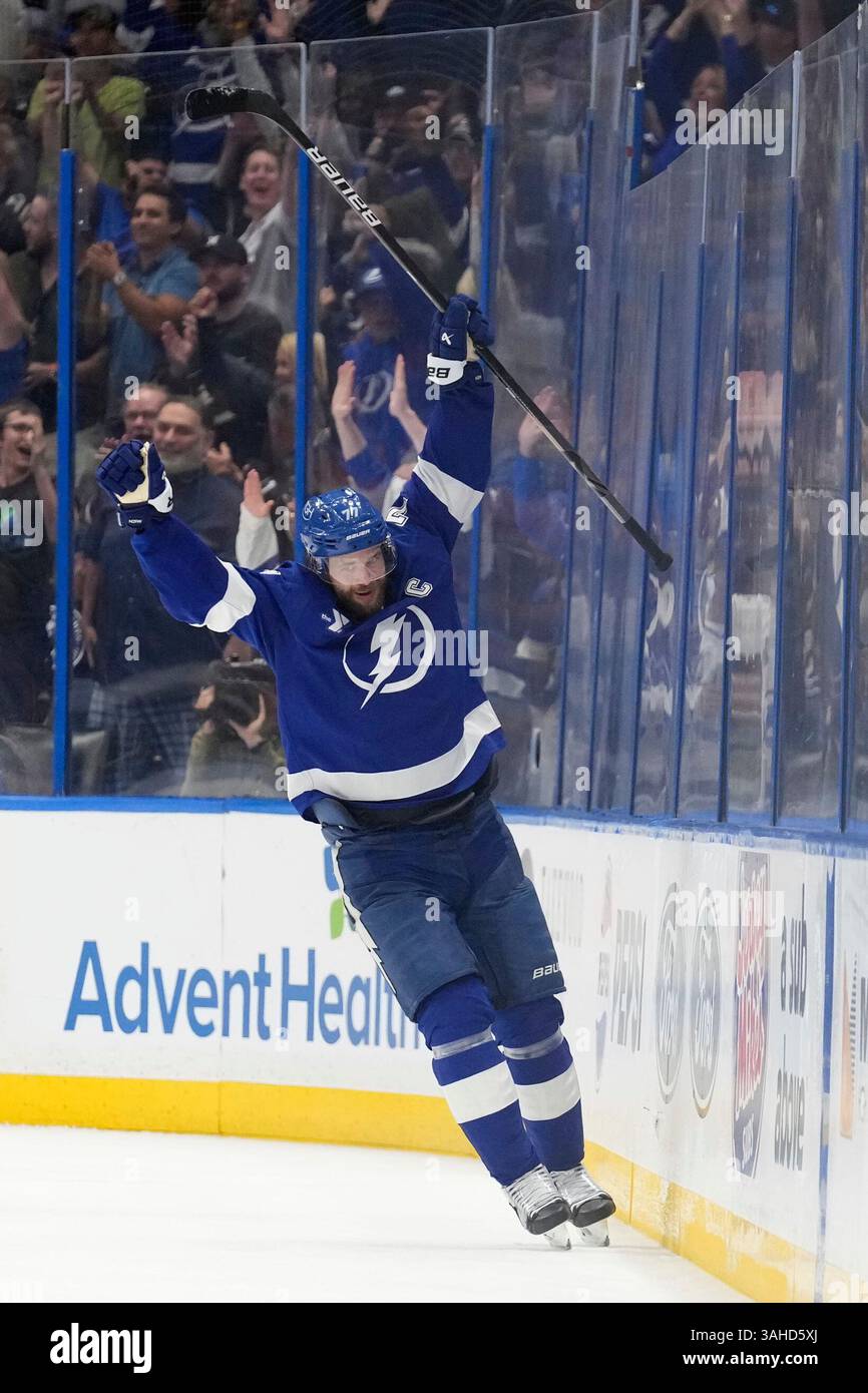 Tampa Bay Lightning defenseman Victor Hedman (77) celebrates his goal ...