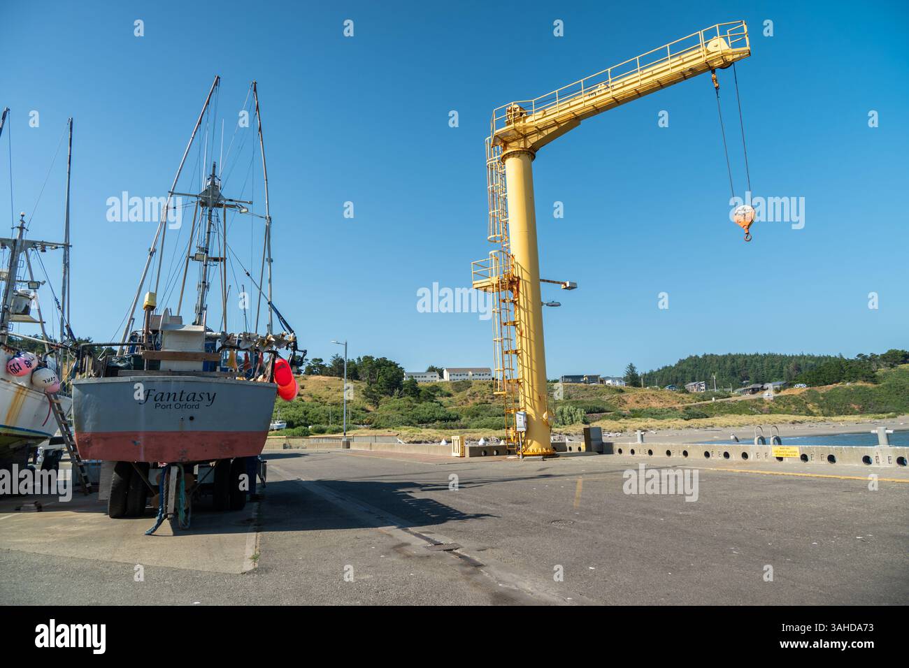 Boats at the dolly dock in Port Orford, Oregon Stock Photo - Alamy