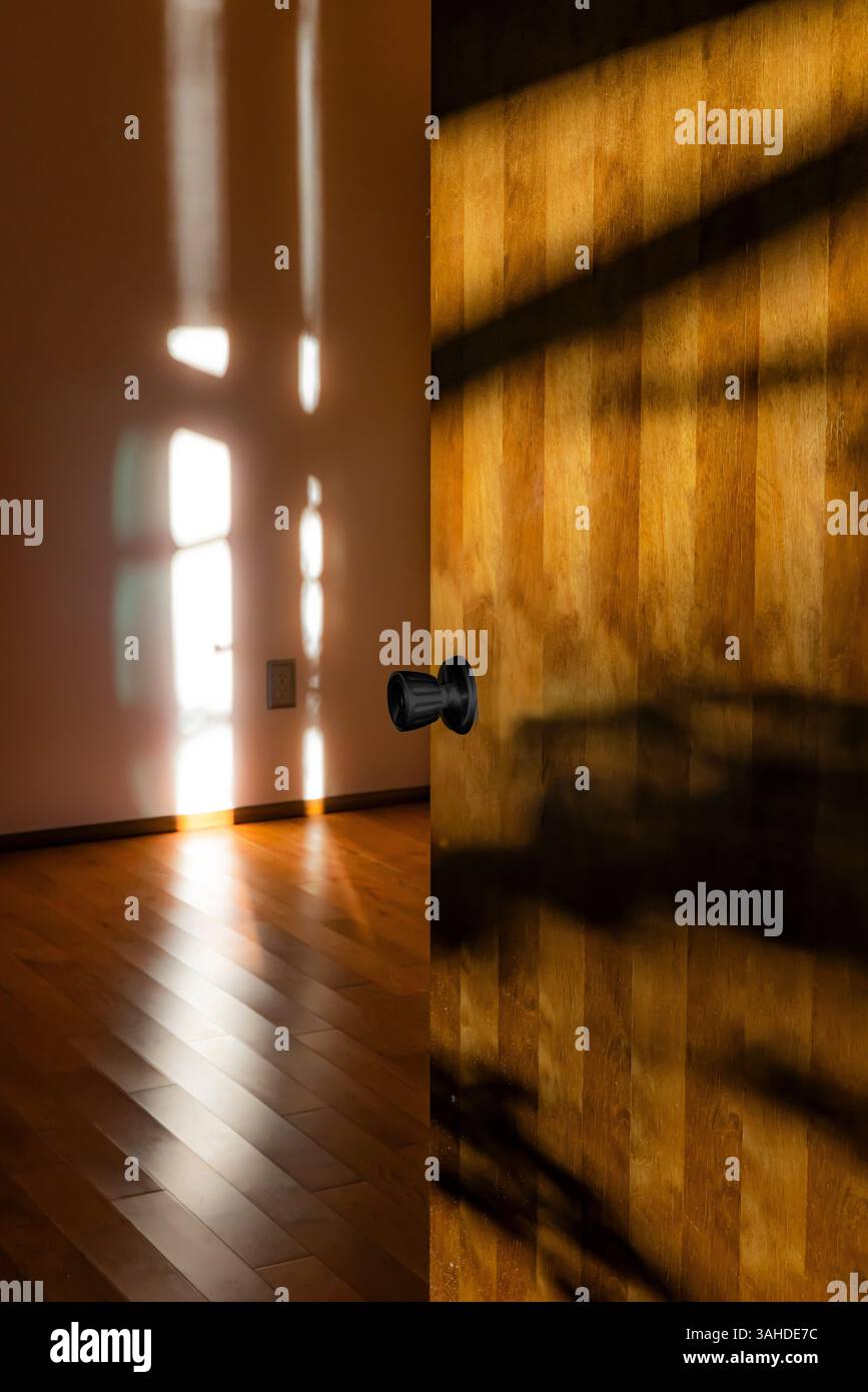 Sunlight entering an empty room in a house on the Olympic Peninsula ...