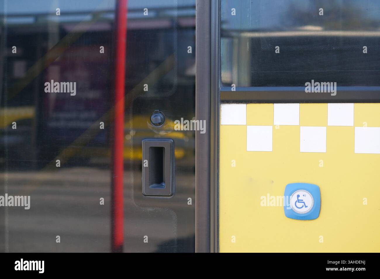City bus entrance with accessibility features and clear signage Stock ...