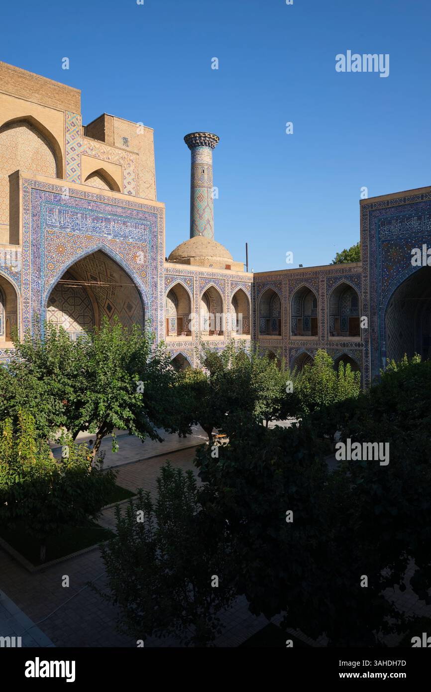 The inner, green, tree lined courtyard of Ullugh Bek Madrassah. At the ...