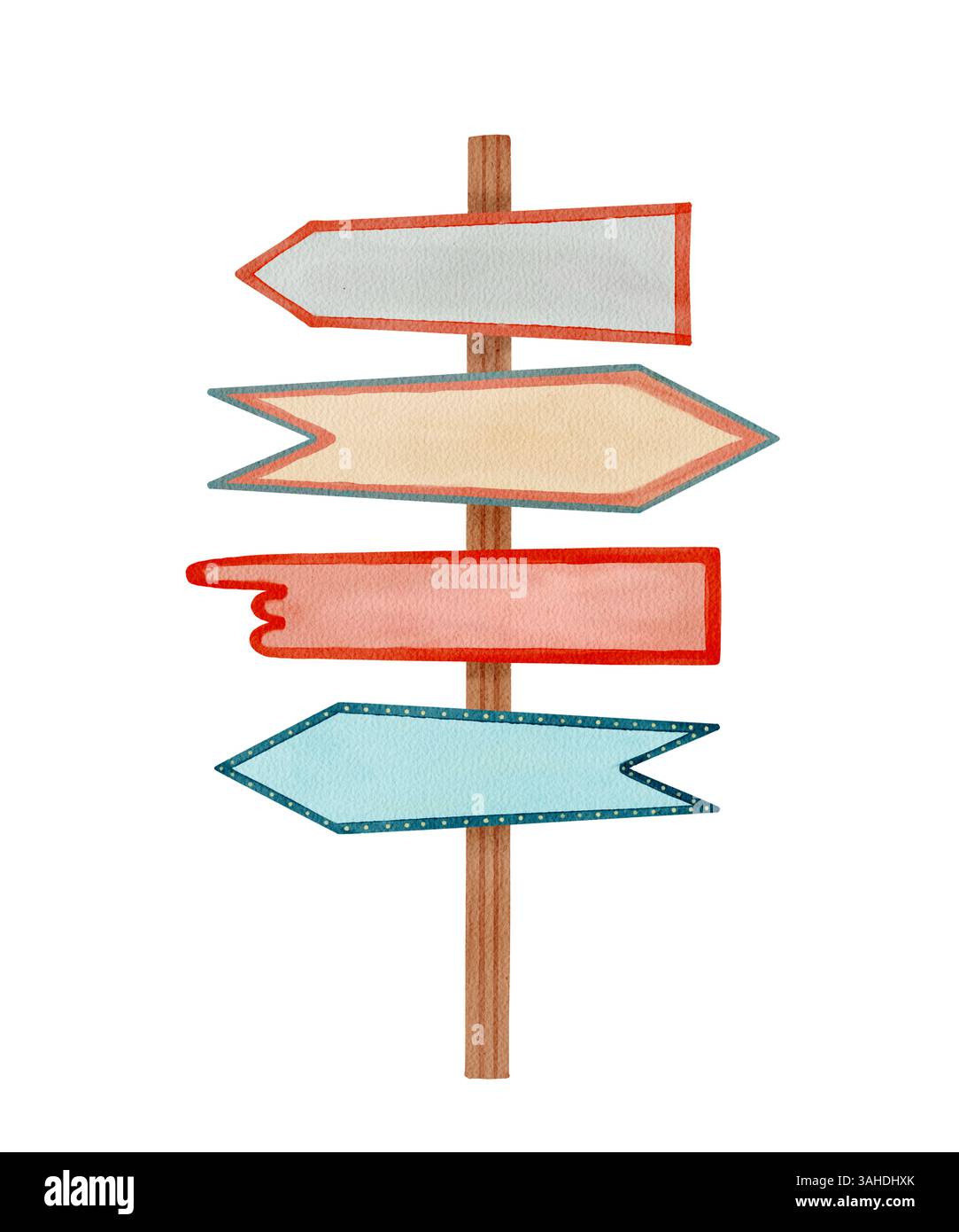 A vibrant and colorful wooden signpost featuring several blank ...