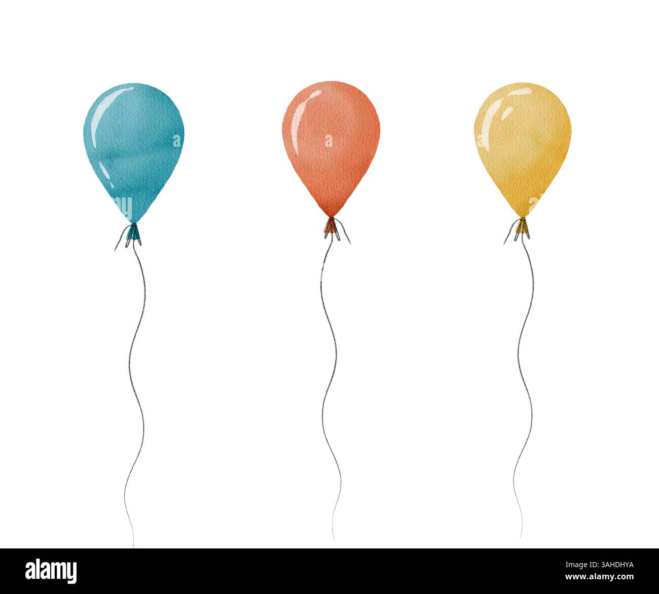 A vibrant trio of balloons in eyecatching blue, coral, and sunny yellow ...