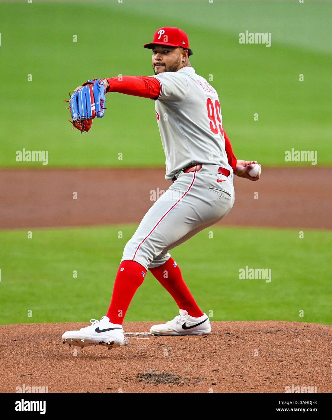 ATLANTA, GA – APRIL 09: Philadelphia pitcher Taijuan Walker (99) throws a pitch during the MLB ...