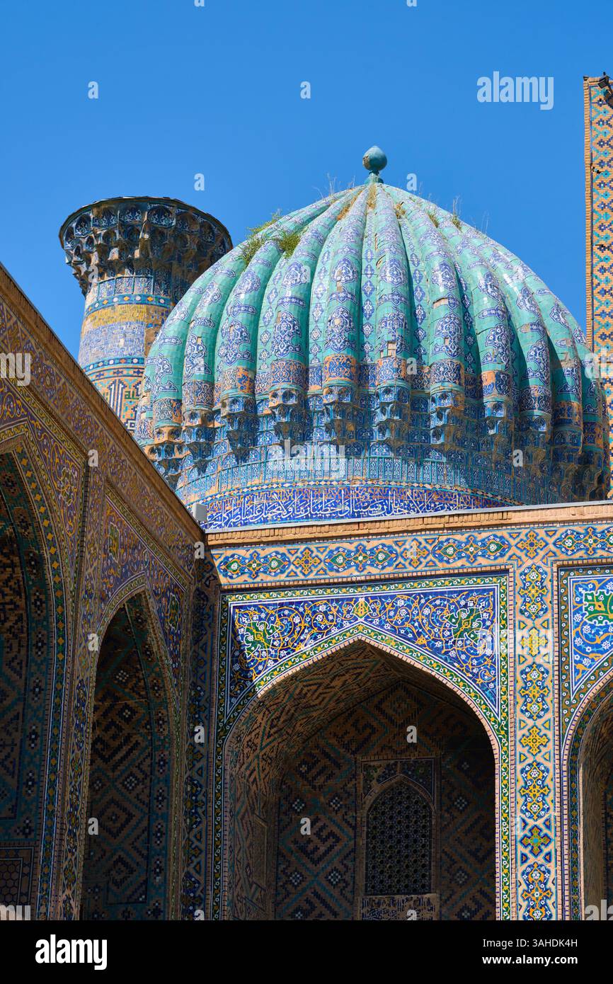 The fancy dome ands intricate mosaic tile work at Sherdor Madrassah. At ...