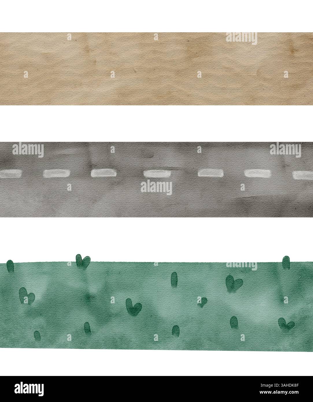 Three textured backgrounds of sand, asphalt, and vibrant green grass ...
