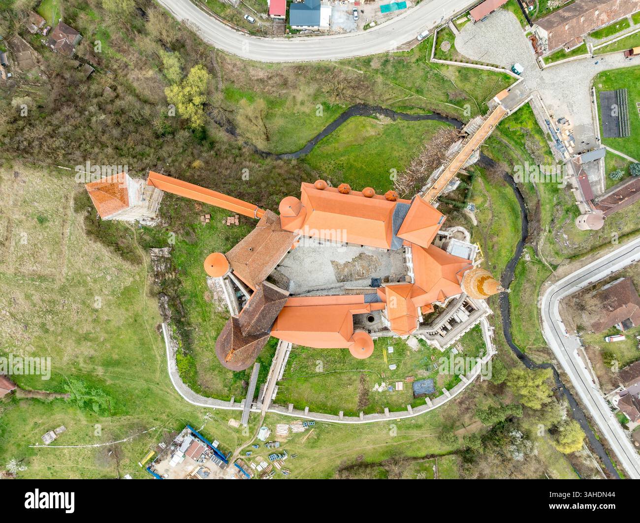 Aerial ground plan view of Hunedoara Vajdahunyad castle in Romania ...