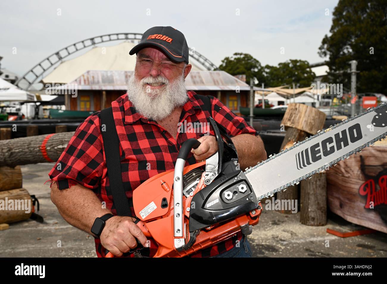 Sydney, Australia. 10th Apr, 2025. Lumberjack Lee LeCaptain poses for a ...