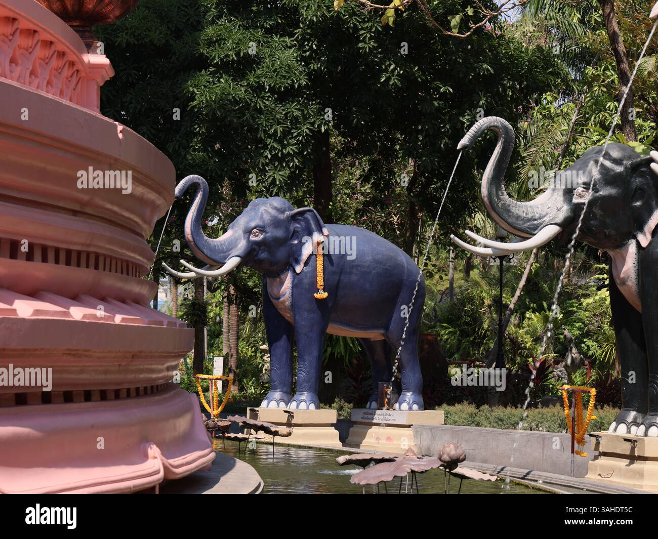 Vibrant and Colorful Elephant Statues Nestled Amidst a Lush and Scenic ...