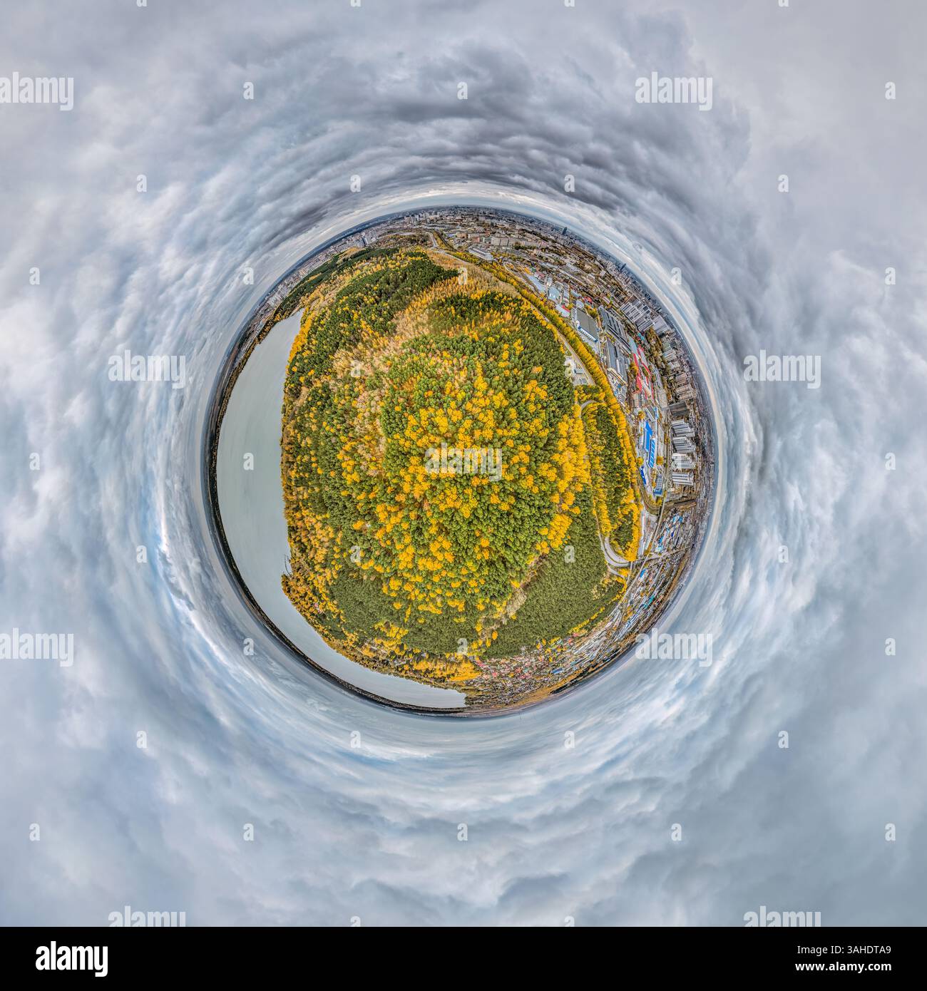 Big lake system in bright sun light, aerial landscape. Recreation ...