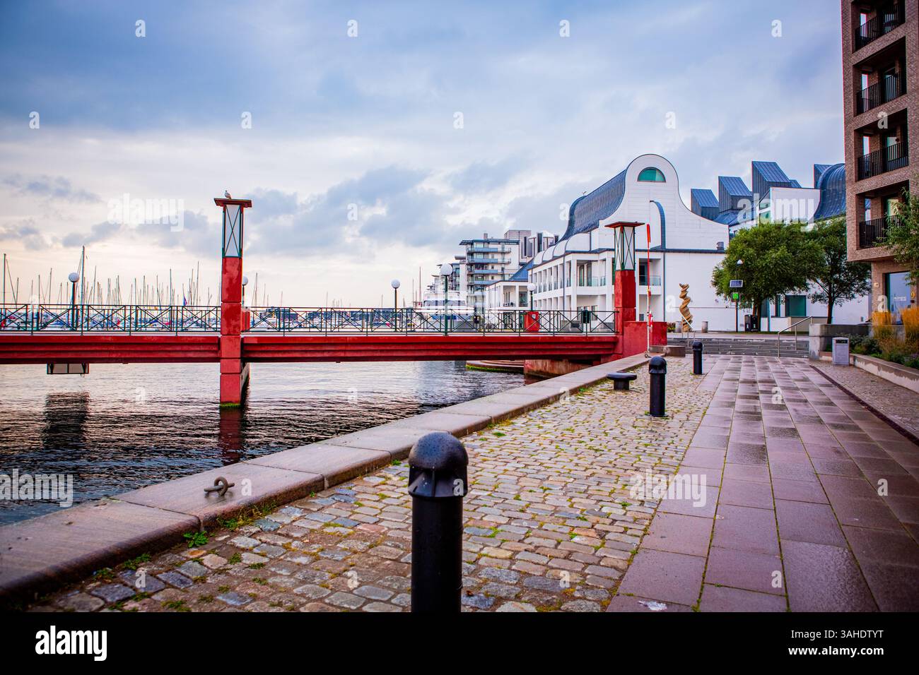 Red shiny Kvickbron bridge in Helsingborg, Sweden Stock Photo - Alamy
