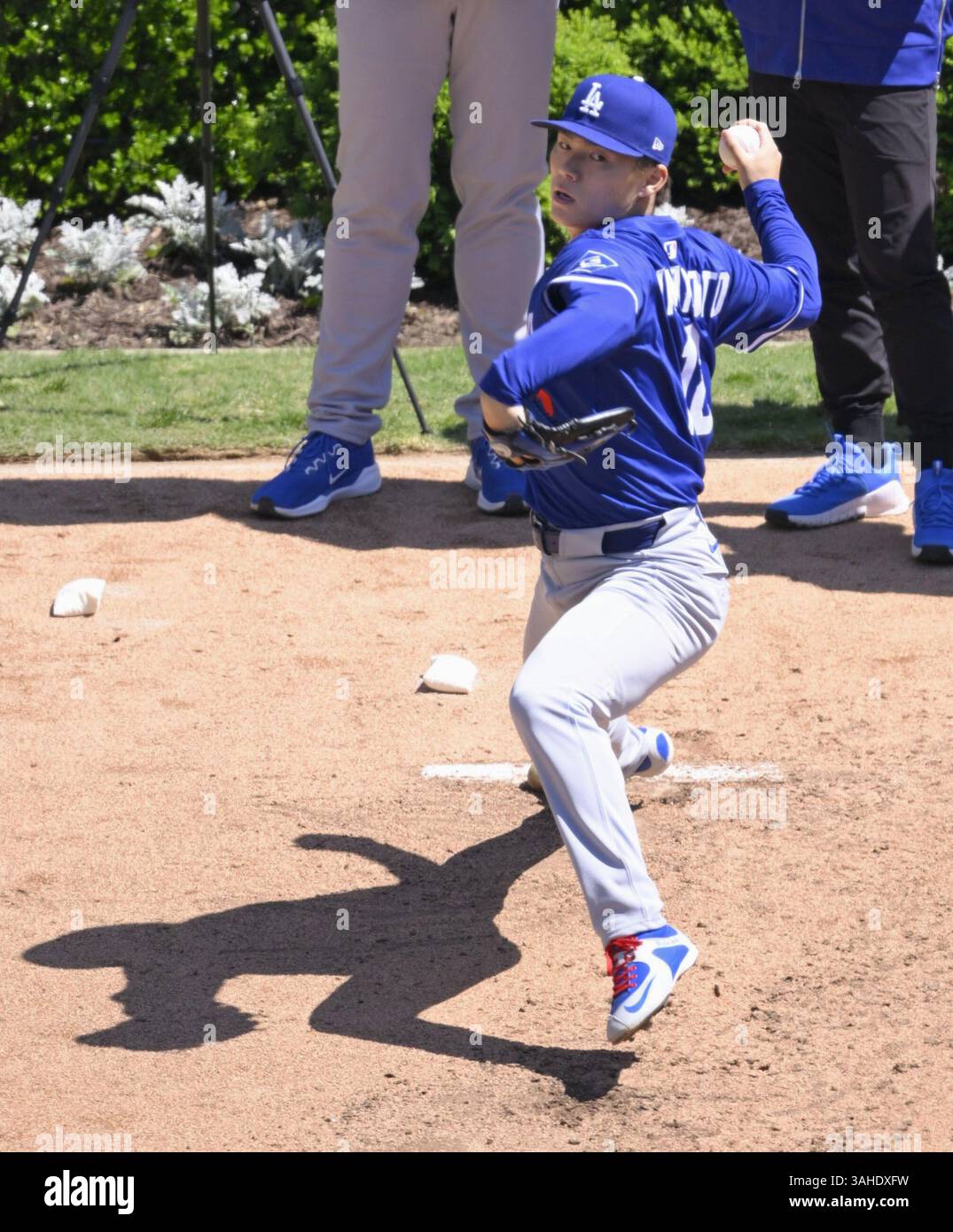Los Angeles Dodgers pitcher Yoshinobu Yamamoto throws a bullpen session ...