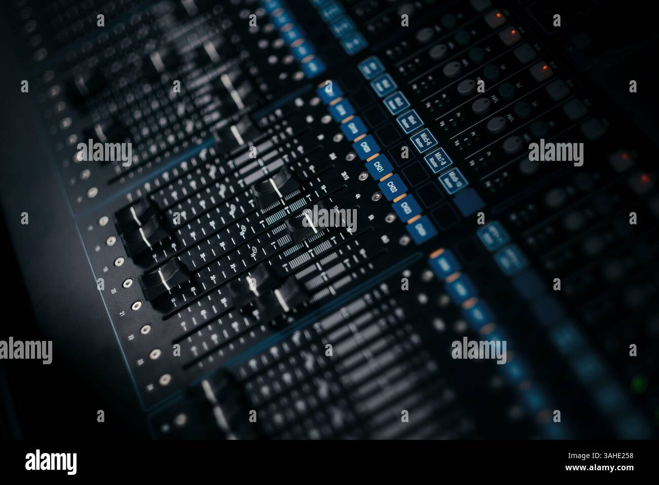 audio sound mixer controller at studio in dark background Stock Photo ...