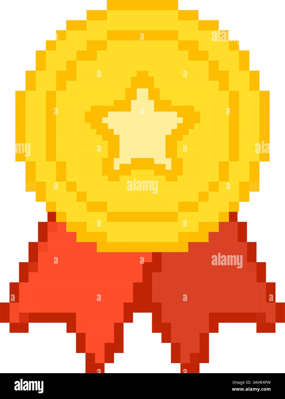 Golden Medal With Red Ribbon Pixelated Icon. Pixel Art Symbol Of Award ...