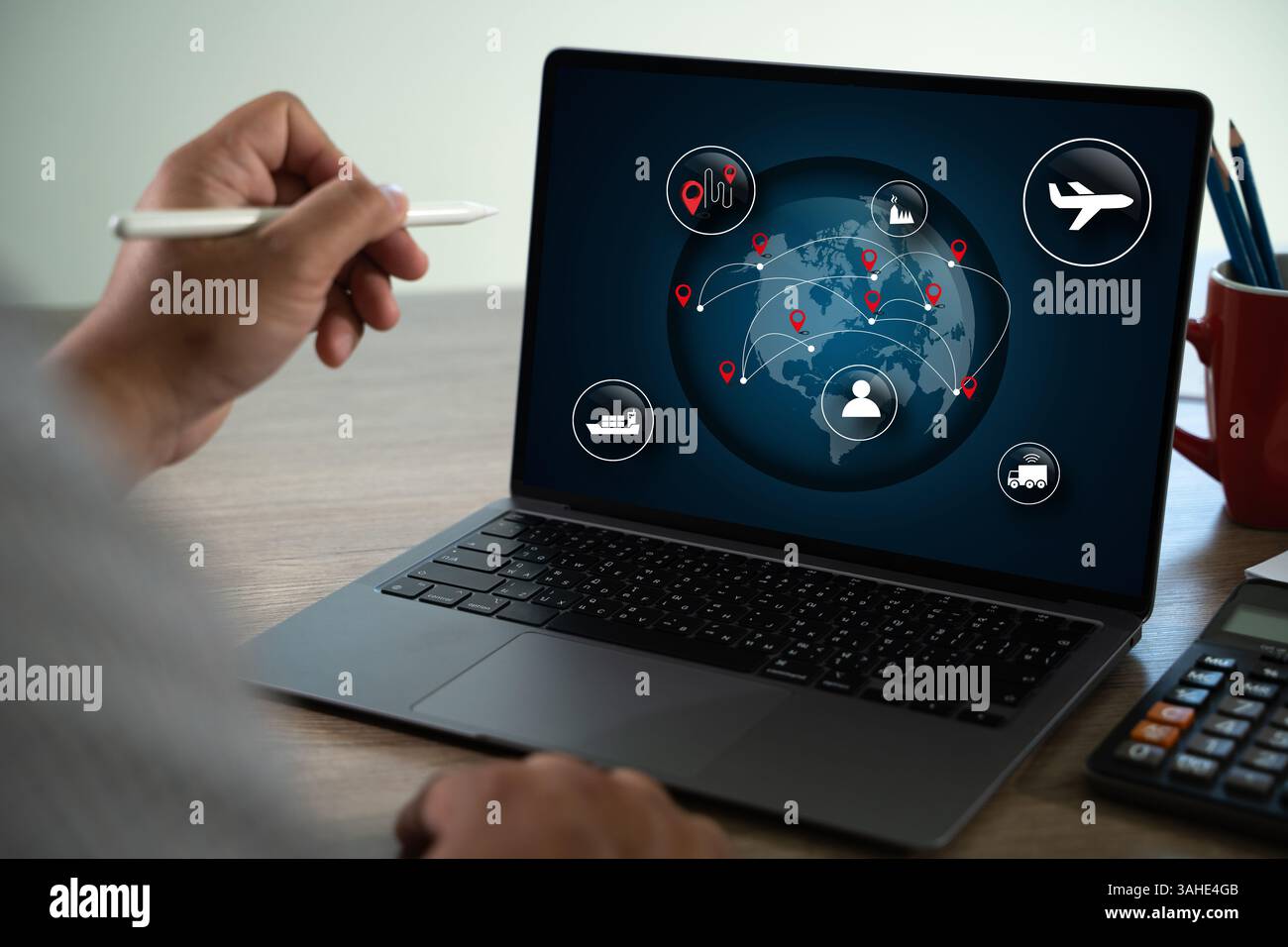 Businessman manager work of logistics check and control transportation ...