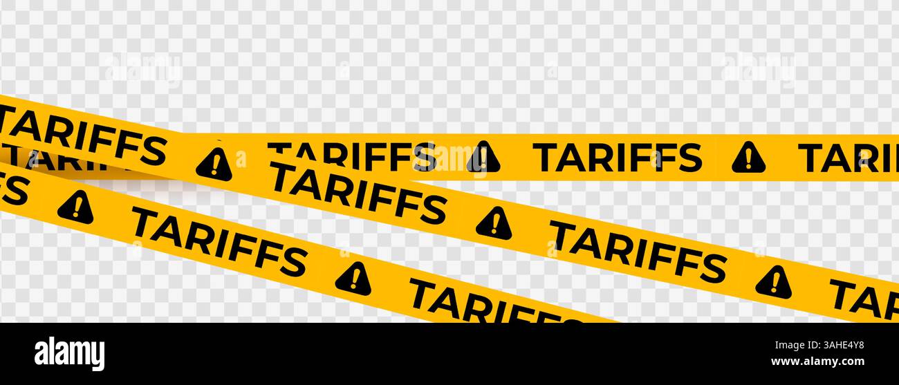 Tariffs Warning Tape With Caution Symbol On Transparent Background ...