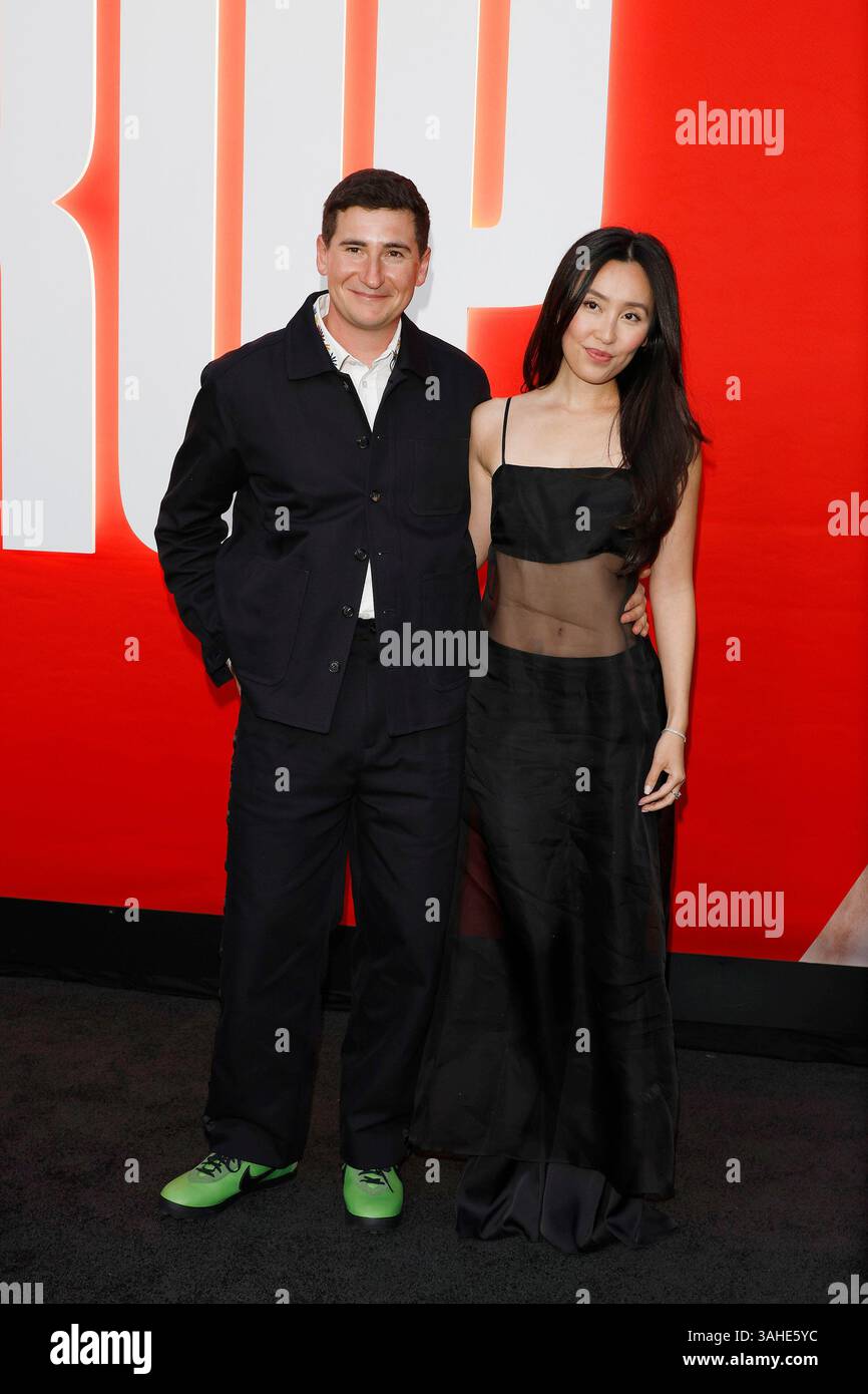 April 8, 2025, Los Angeles, California, USA: Sam Lerner, Olivia Sui at the premiere of Universal ...