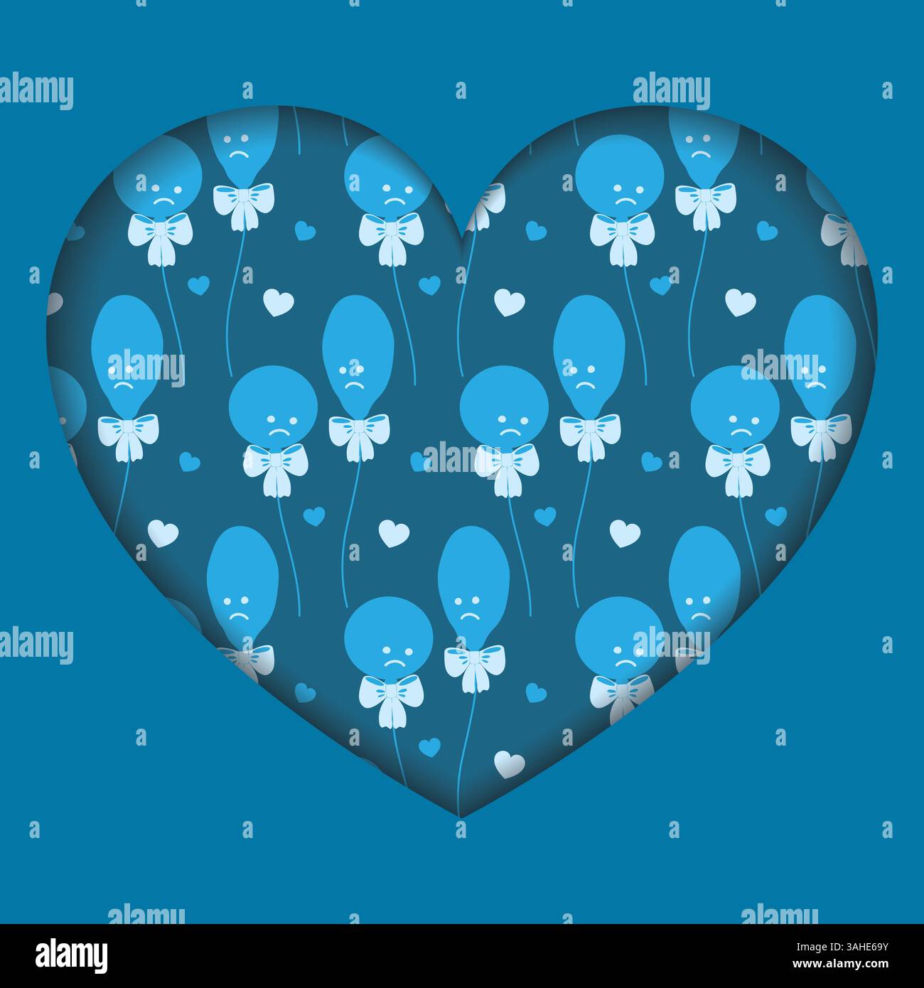 Deflated and Round balloon on rope with tied Ribbon. Heart shape ...